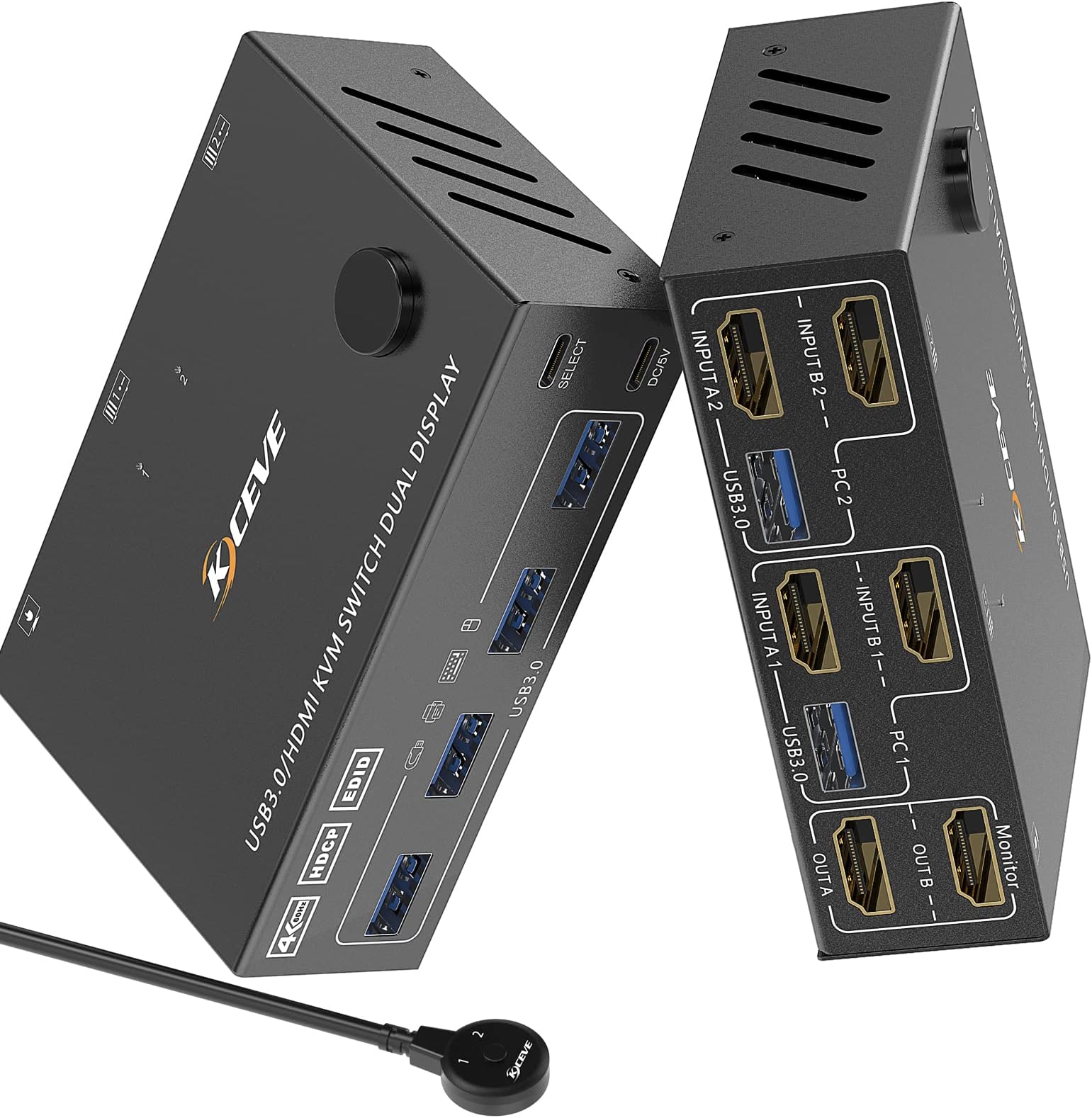 KVM Switch Dual Monitor 4K@60Hz (YUV 4:4:4), 2 Port HDMI KVM Extended ...