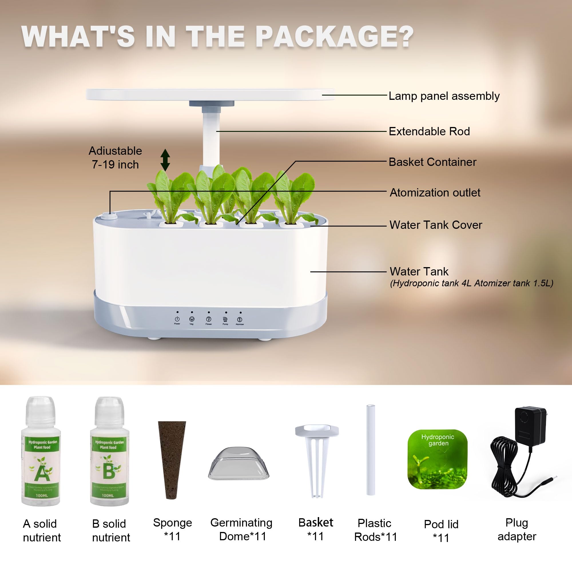 Hydroponics Growing System Mist Humidifier, 11 Pods Indoor Garden Plant ...