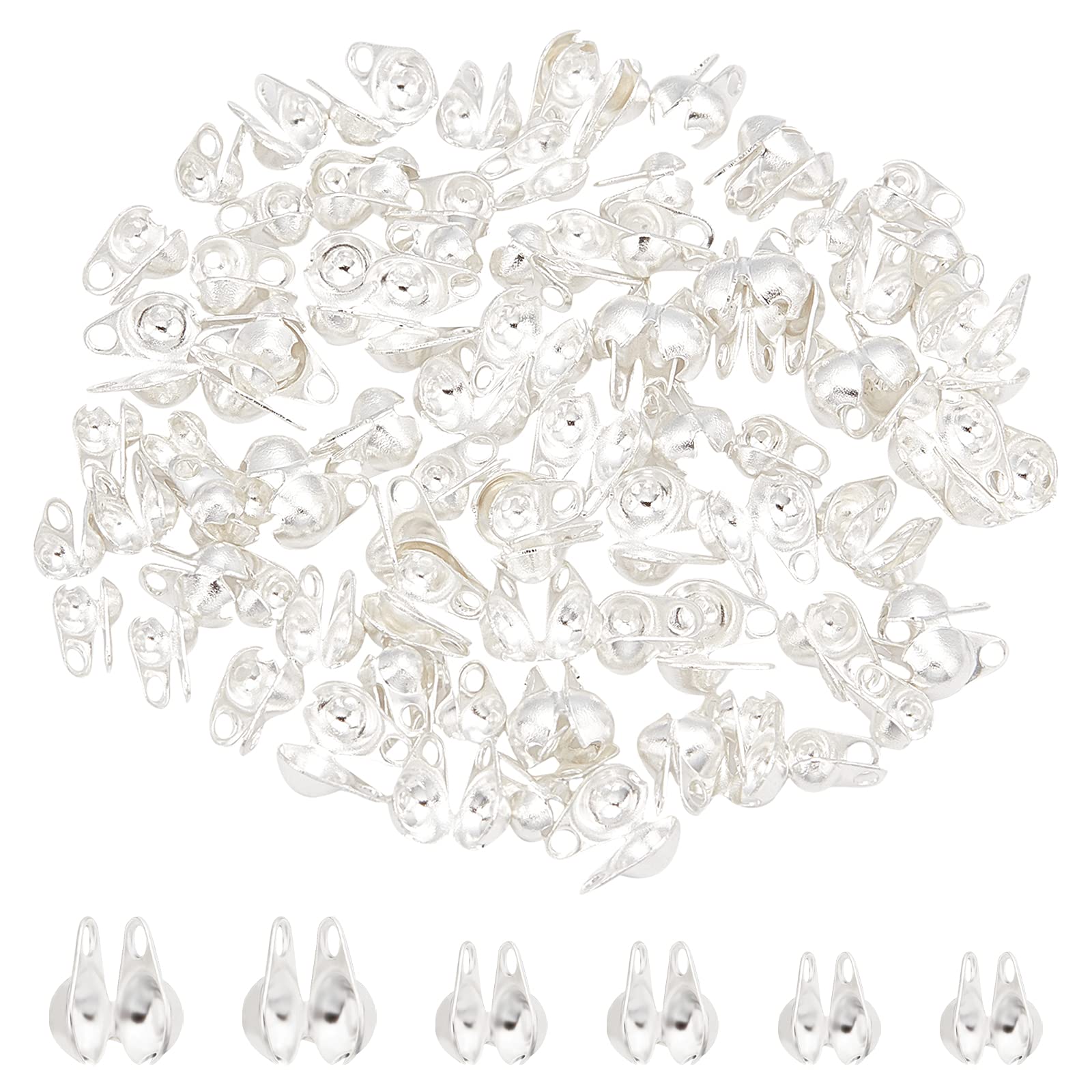 UNICRAFTALE about 90pcs Silver Calotte Ends Open Cord Ends Clamshell ...
