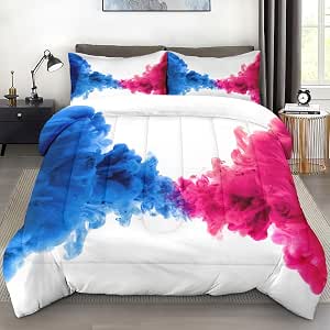 Amazon.com: SOSIANTH Full Size Comforter Set, Blue Red Fire Dye ...