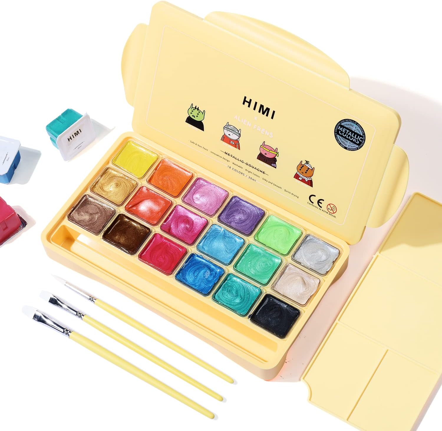 HIMI Metallic Gouache Paint Set, 18 Colors x 30ml Unique Jelly Cup ...