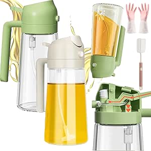 Amazon.com: Pulverizador y dispensador de aceite de vidrio 2 en 1, pulverizador de aceite 2 en 1 ...