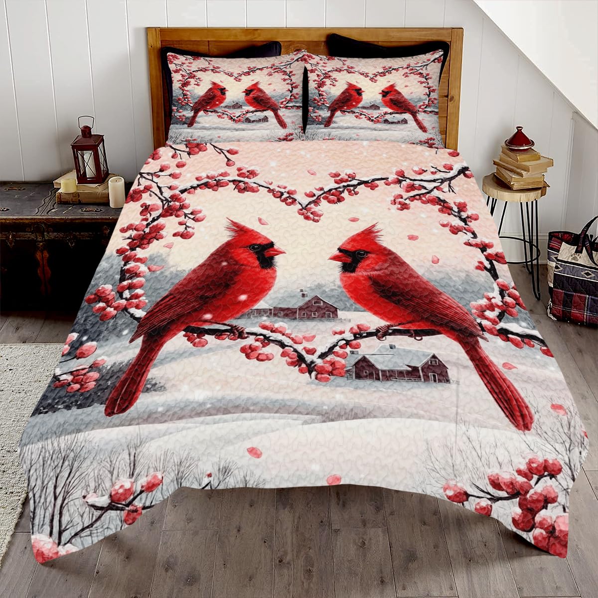 Amazon.com: SHOEOHI Cardinal Quilt Set, Cardinal Patchwork Winter ...