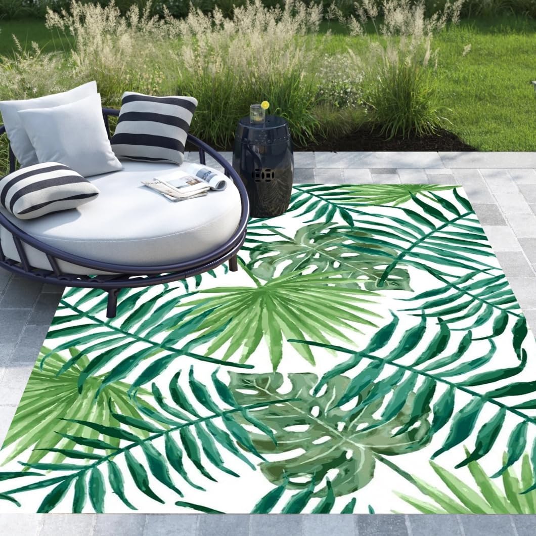Amazon.com: Tropical Teal Green Palm Leaves 4x6 Runner Rug Non Slip ...