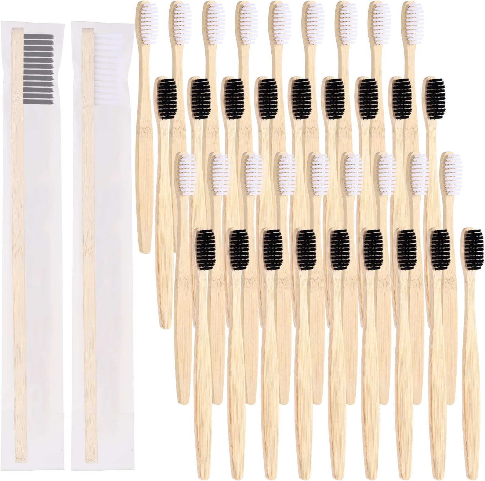 Amazon.com : Vesici 200 Pieces Bamboo Toothbrushes Bulk Soft Bristles ...