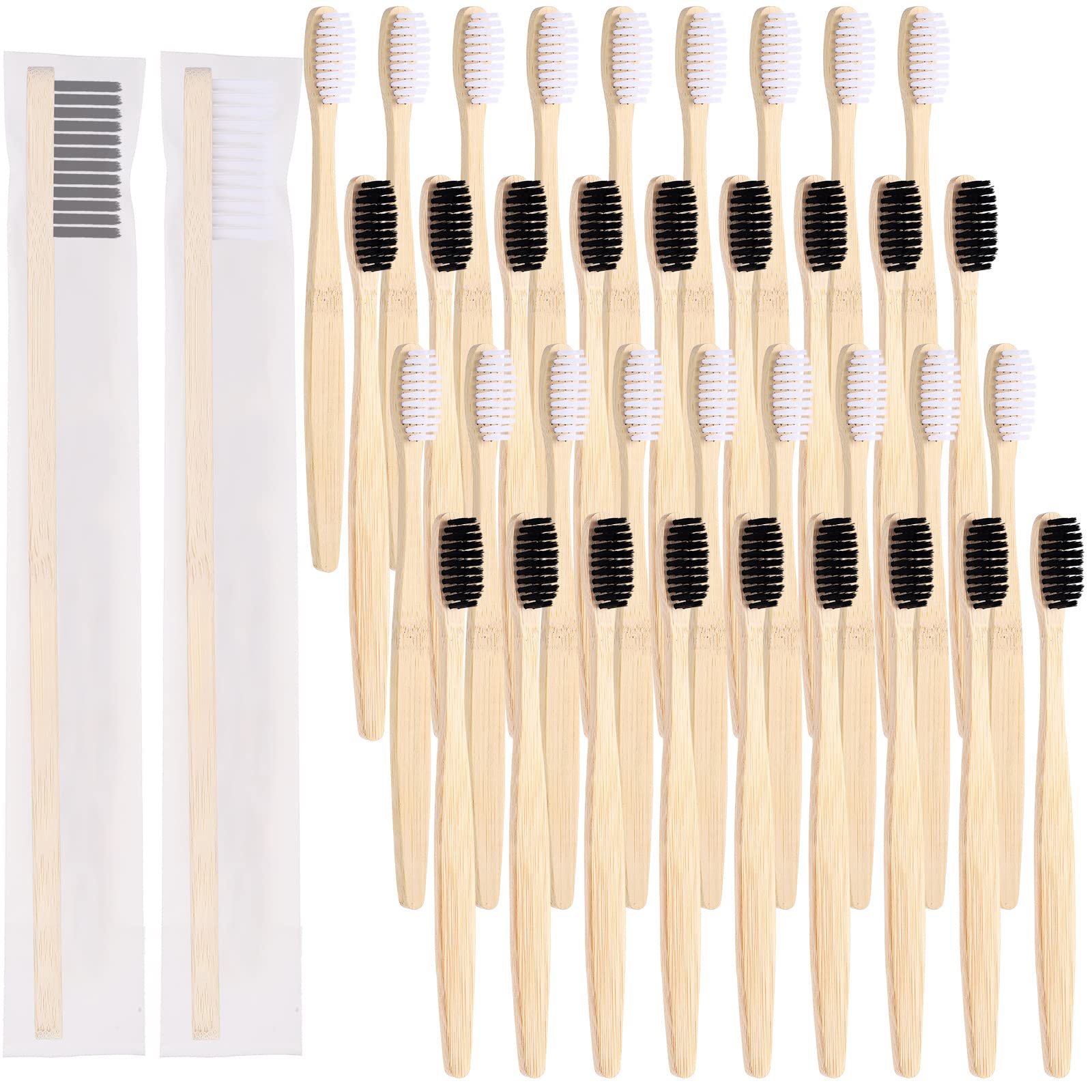 Amazon.com : Vesici 200 Pieces Bamboo Toothbrushes Bulk Soft Bristles ...