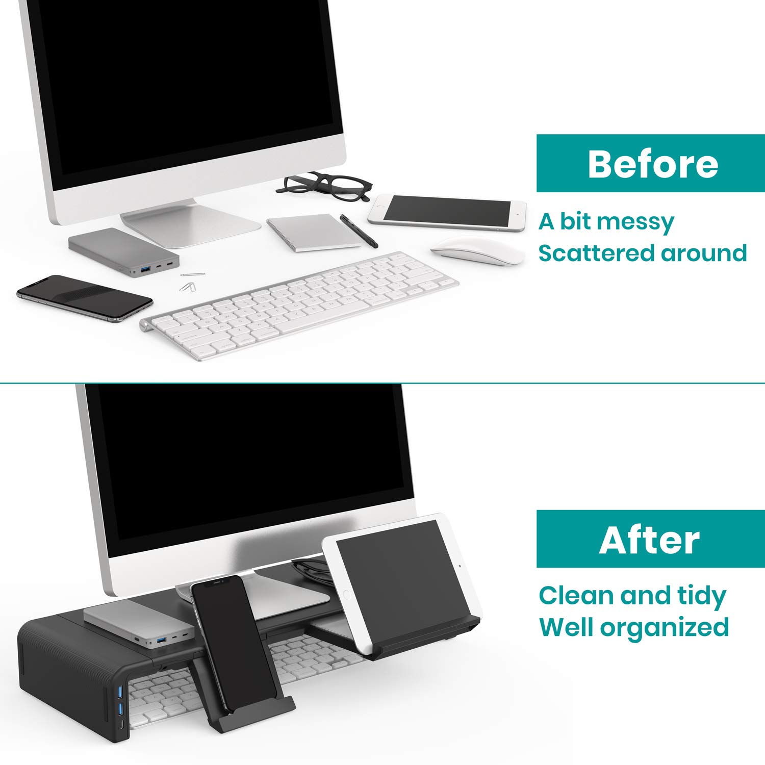 Buy Monitor Stand with Hub, Klearlook Foldable Monitor Riser with USB ...