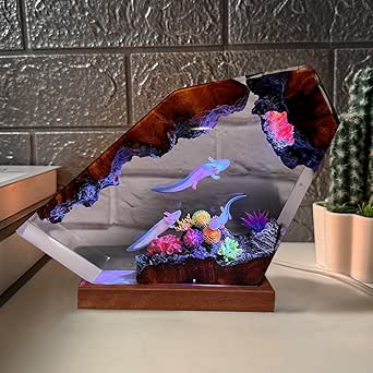 MASDEC Axolotl Resin Lamp,Handcrafted 3D RGB Axolotl Night Light with ...
