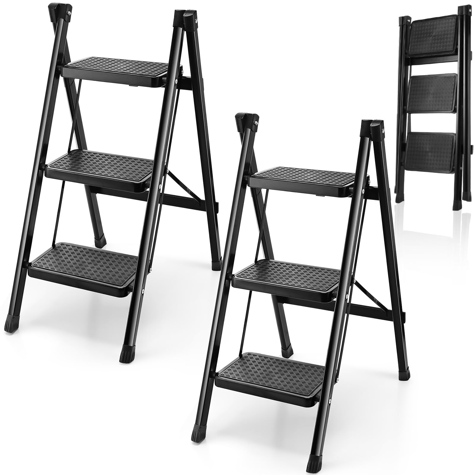 Yaocom 2 Pack Step Ladder 3 Step Folding, Small Step Stool with Wide ...
