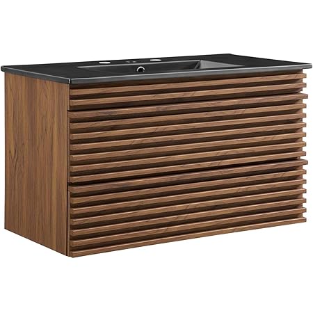 Amazon.com: Modway Render Vanity Floor, 30 inch, Walnut/Black Sink ...