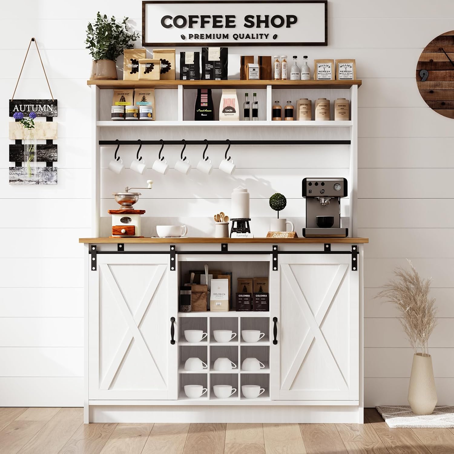 Amazon.com: 4ever2buy Farmhouse Coffee Bar Cabinet with Storage, 47 ...