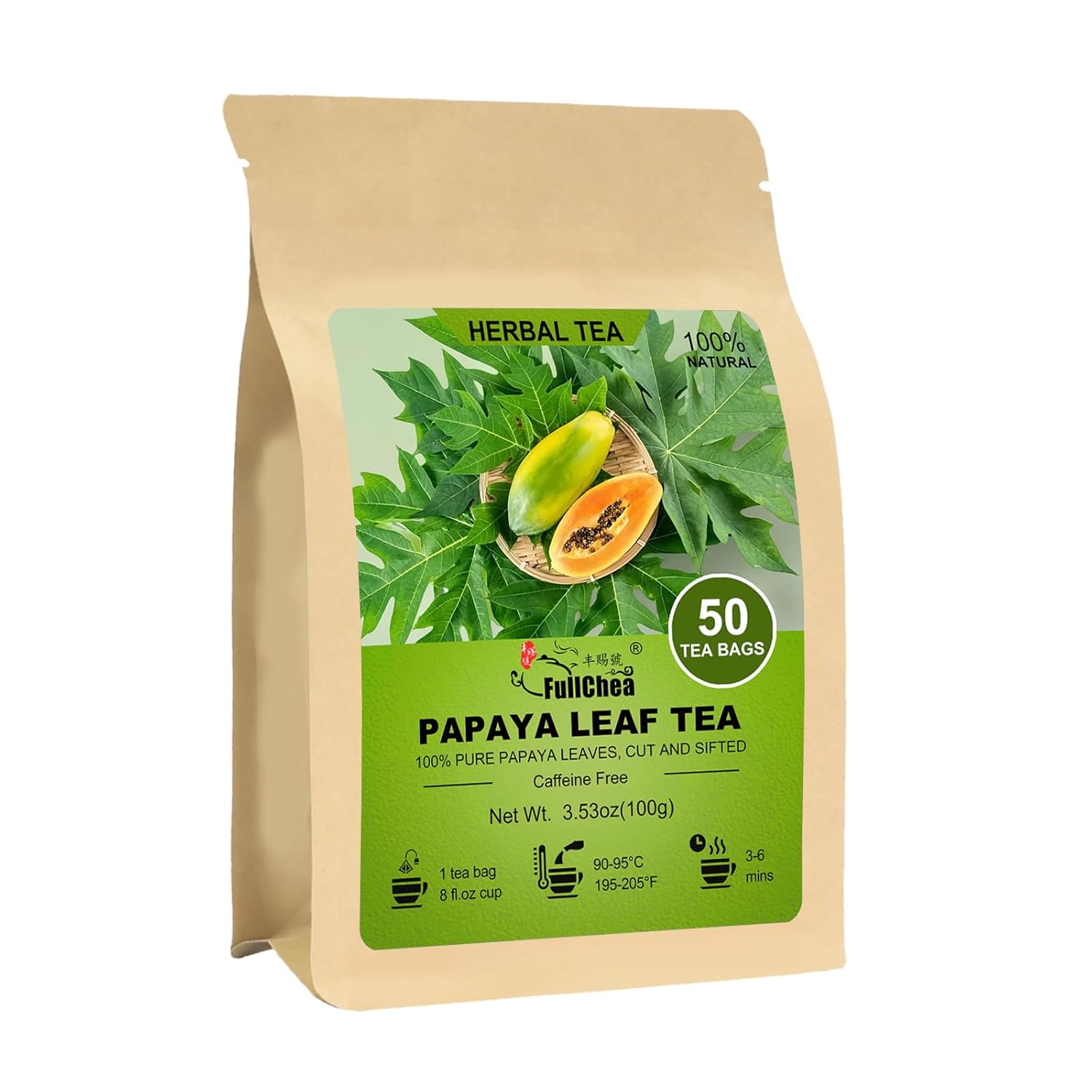 Amazon.com : FullChea - Papaya Leaf Tea Bags, 50 Teabags - Natural ...