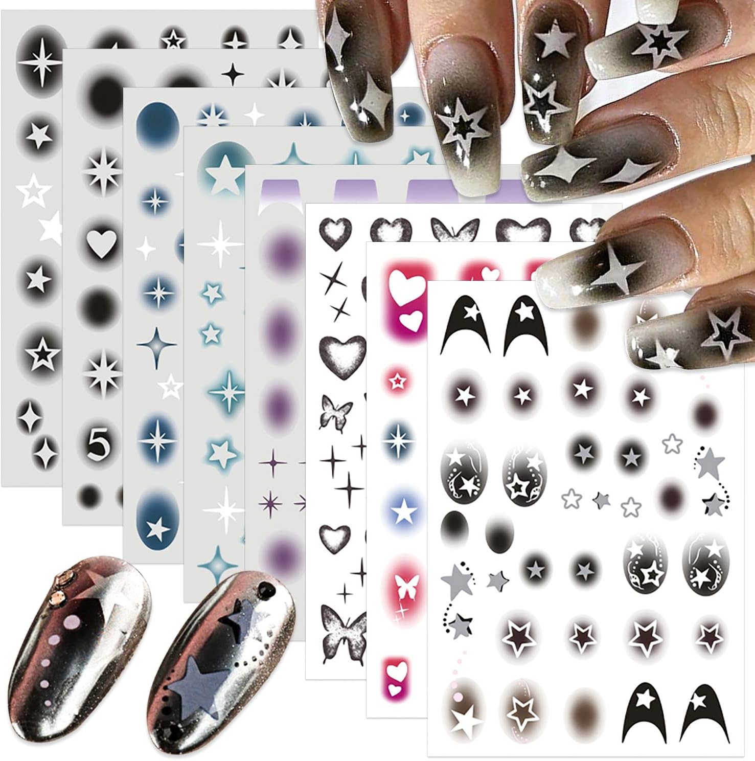 Amazon.com: JERCLITY 8 Sheets Airbrush Nail Stencils Stickers for Nail ...