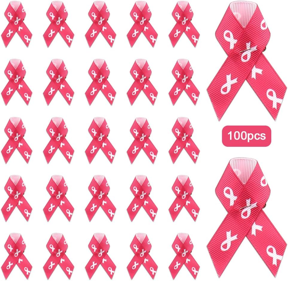 Amazon.com: 100 Pieces Pink Ribbon Pins Bulk Breast Cancer Awareness ...