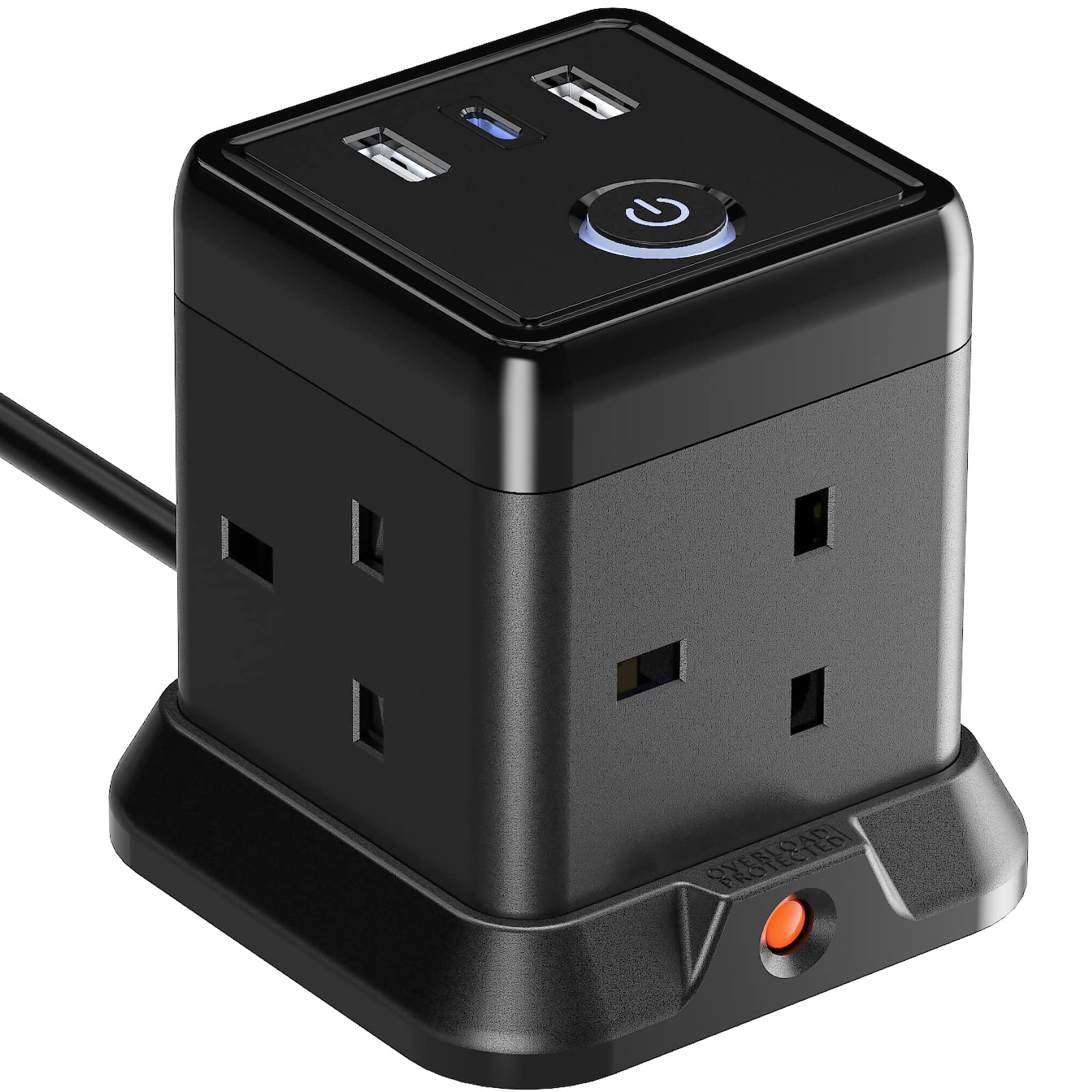 Hulker Cube Extension Lead with USB Ports (20W PD USB C), 4 Way Multi ...