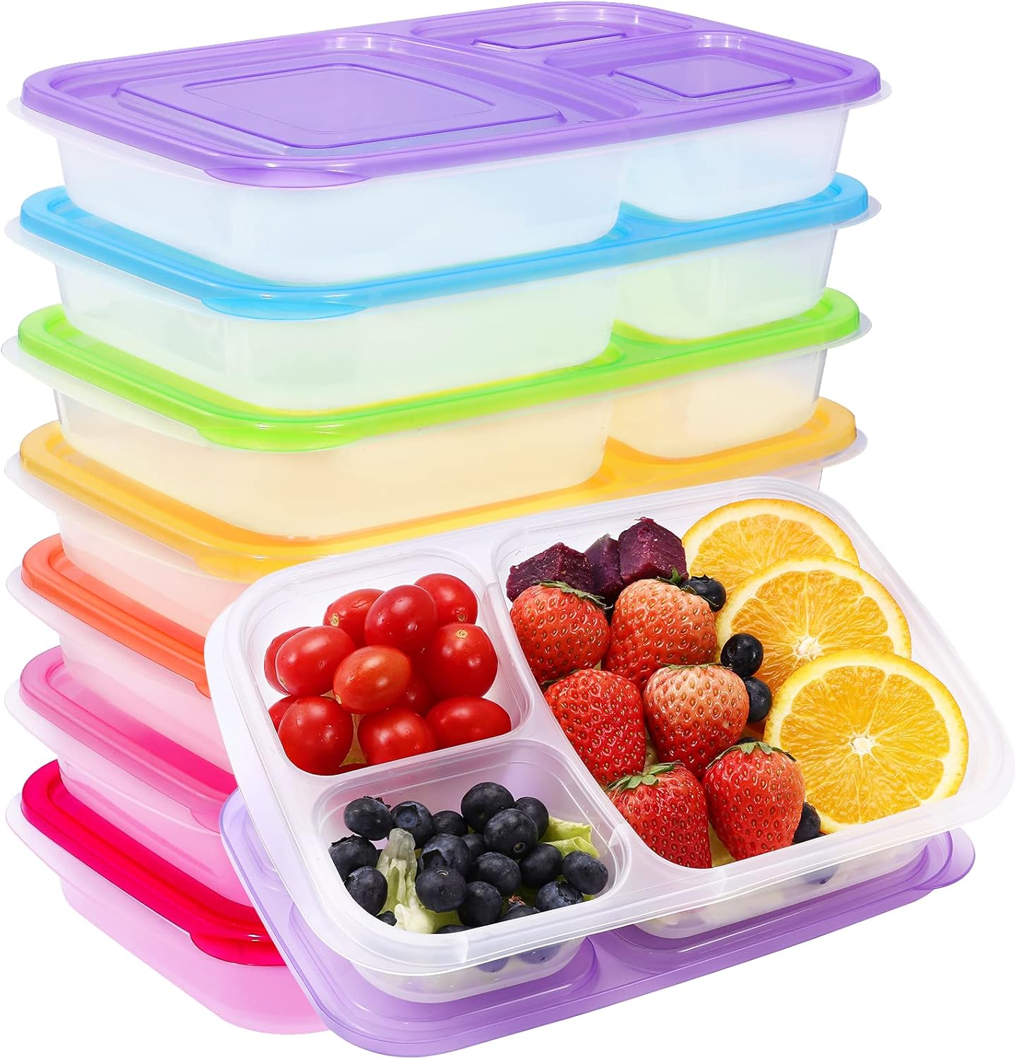 Amazon.com: Kipeber 7 Pack Meal Prep Containers 3 Compartment,Reusable ...