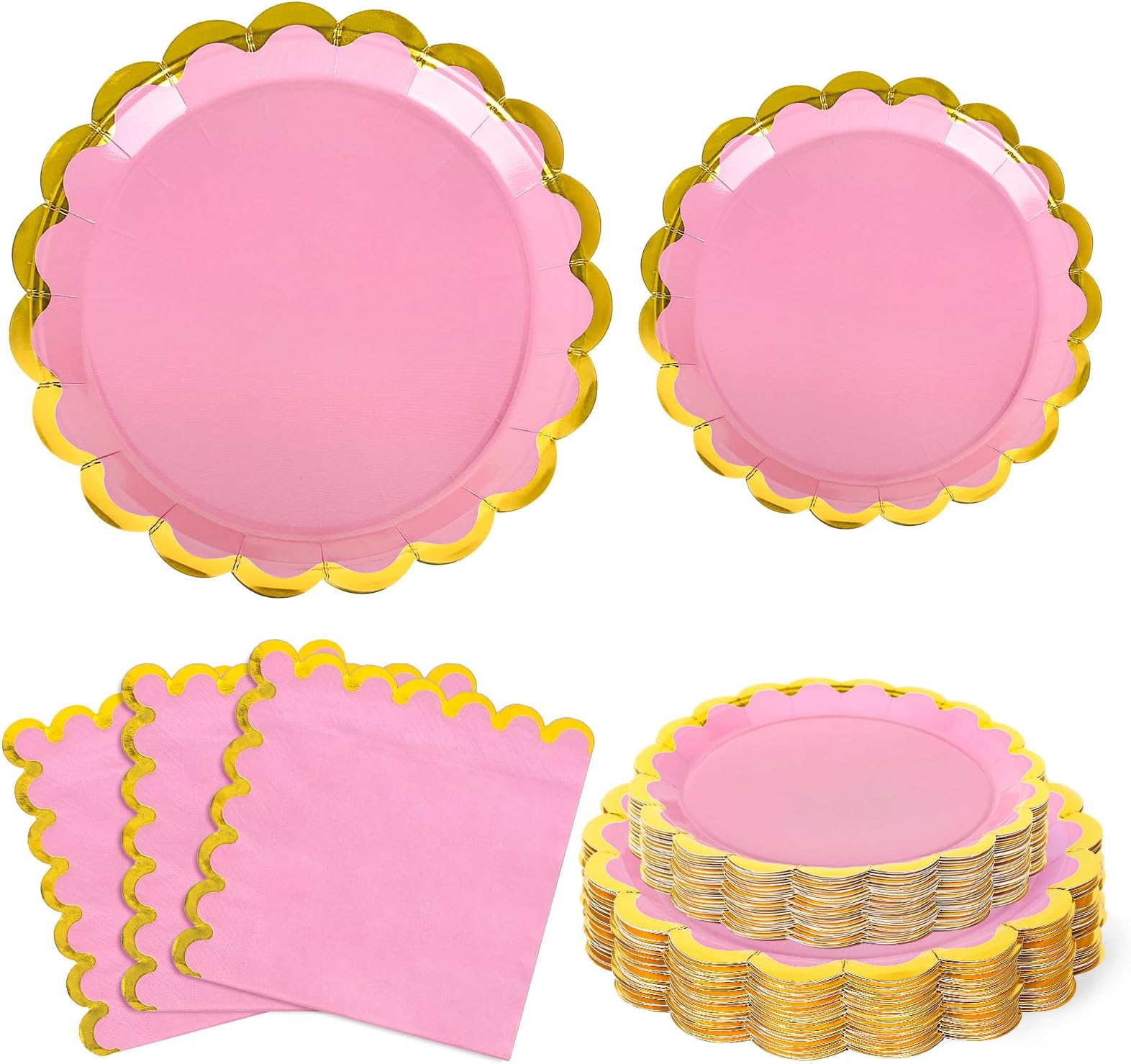 Amazon.com: Maxcheck 50 Pcs Pink Scalloped Paper Plates with Gold Foil ...