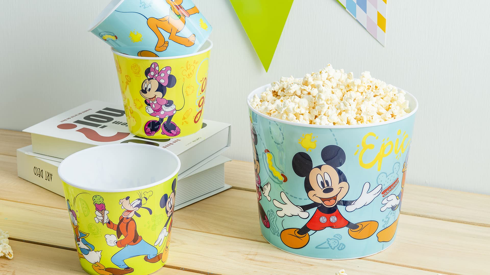 Zak Designs Disney Movie Night Family Popcorn Bucket Set with Serving ...