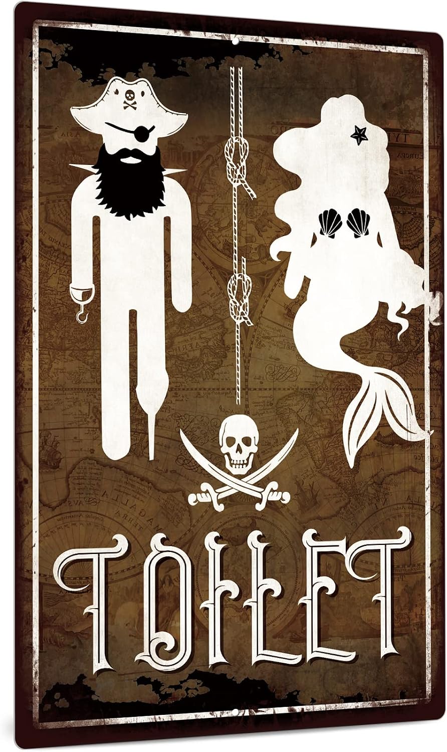 Amazon.com: Putuo Decor Funny Pirate and Mermaid Toilet Sign, Vintage ...