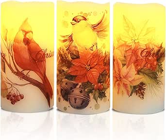 Lordearon Red Cardinals Flameless Candles Real Wax LED Candles ...