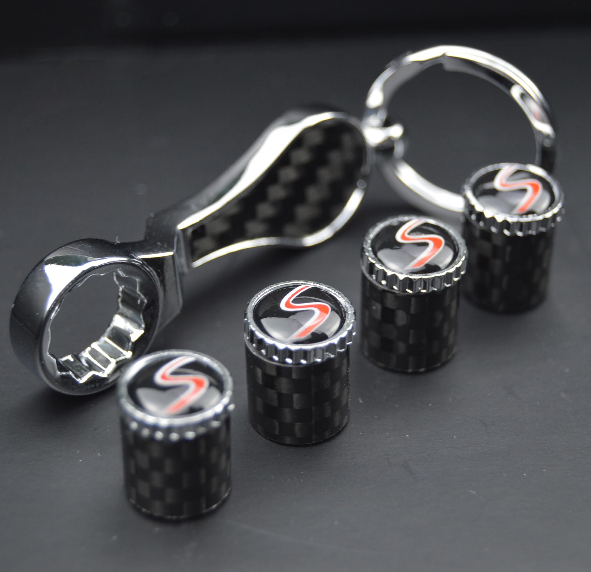Amazon.com: Carbon Fiber S Metal Auto Tire Valve Stem Cap Cover with ...