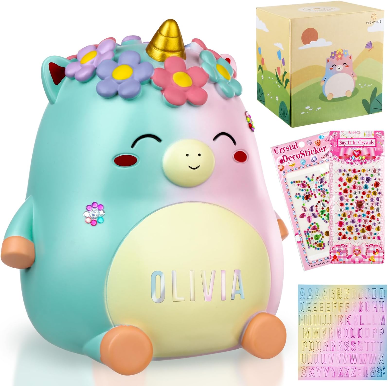 Amazon.com: VeewyRee Unicorn Piggy Bank Girls – Cute Rainbow Kids Piggy ...