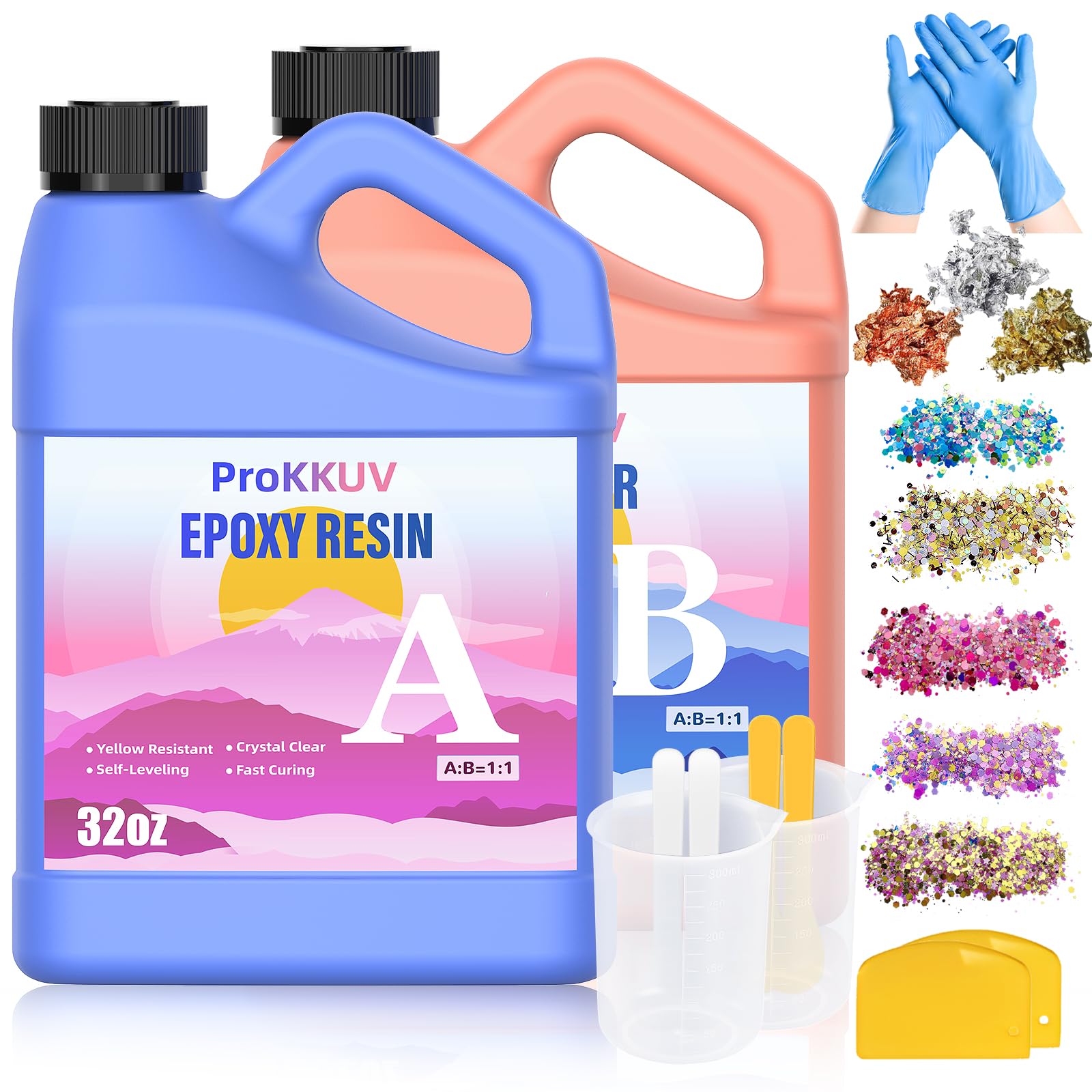 Amazon.com: ProKKUV Epoxy Resin Kit, 64OZ Kit Crystal Clear Resin Epoxy ...