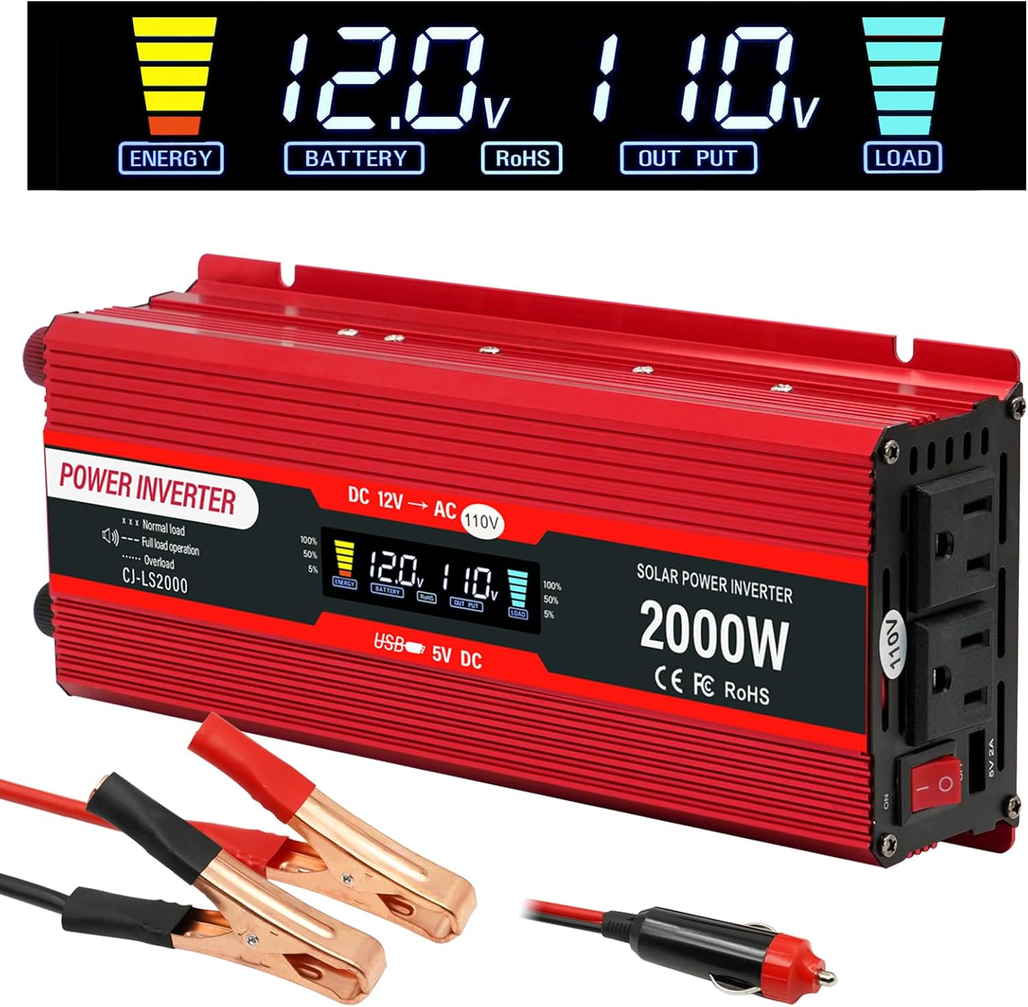Amazon.com: Car Power Inverter 12v to 110v 1000W/2000W(Peak) Power Inverters for Vehicles Truck ...