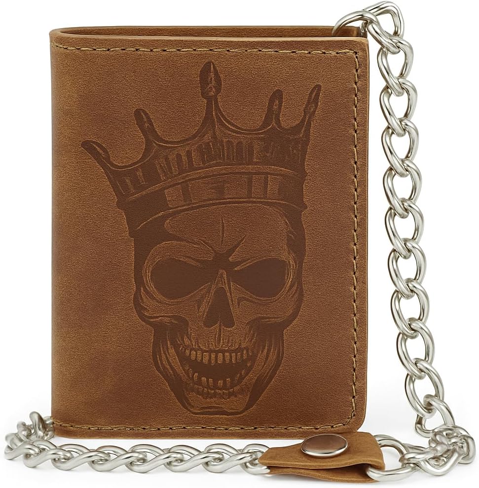 Amazon.com: RAW HYD Leather Trifold Wallet - Vintage Skull Wallet For ...
