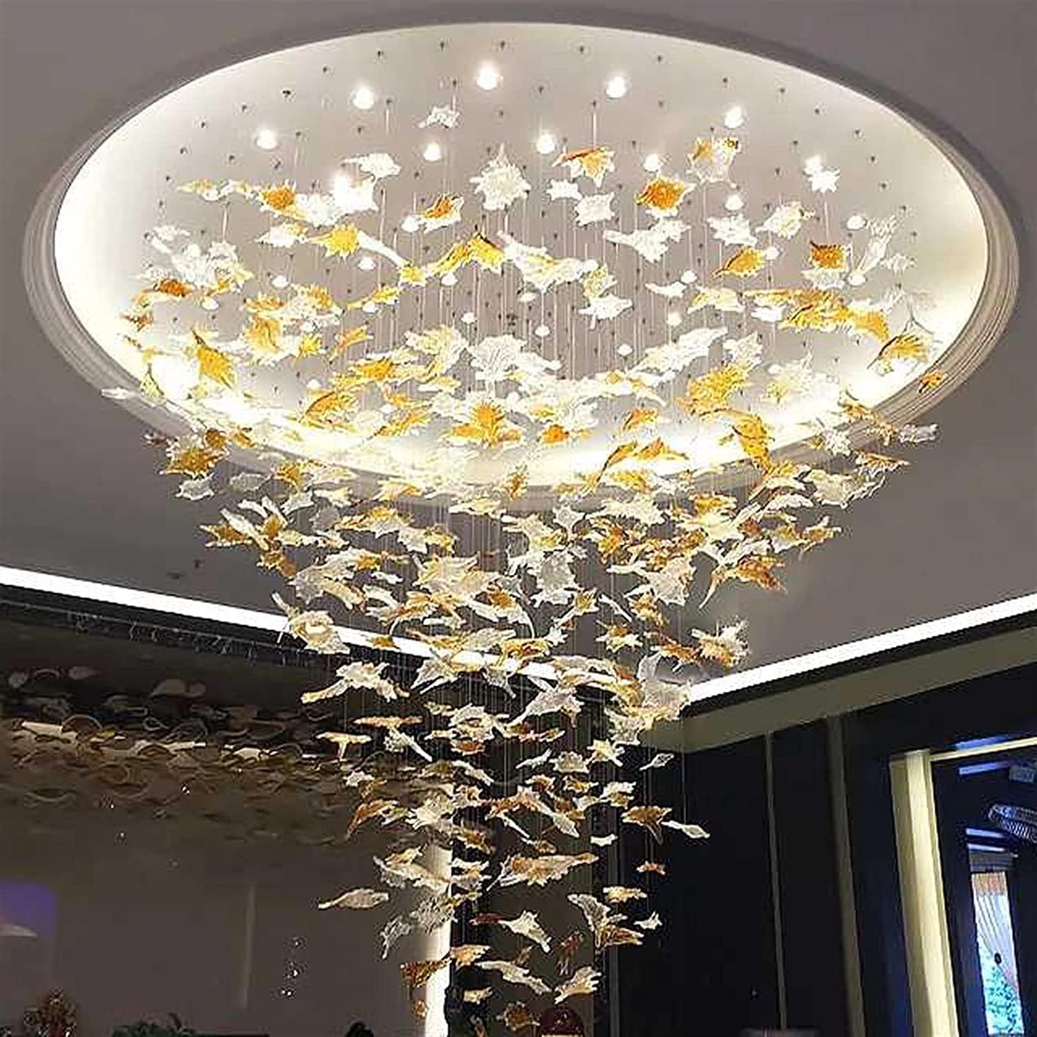 Grand lustre de hall - Décoration en feuilles d'agrafes - Compatible ...