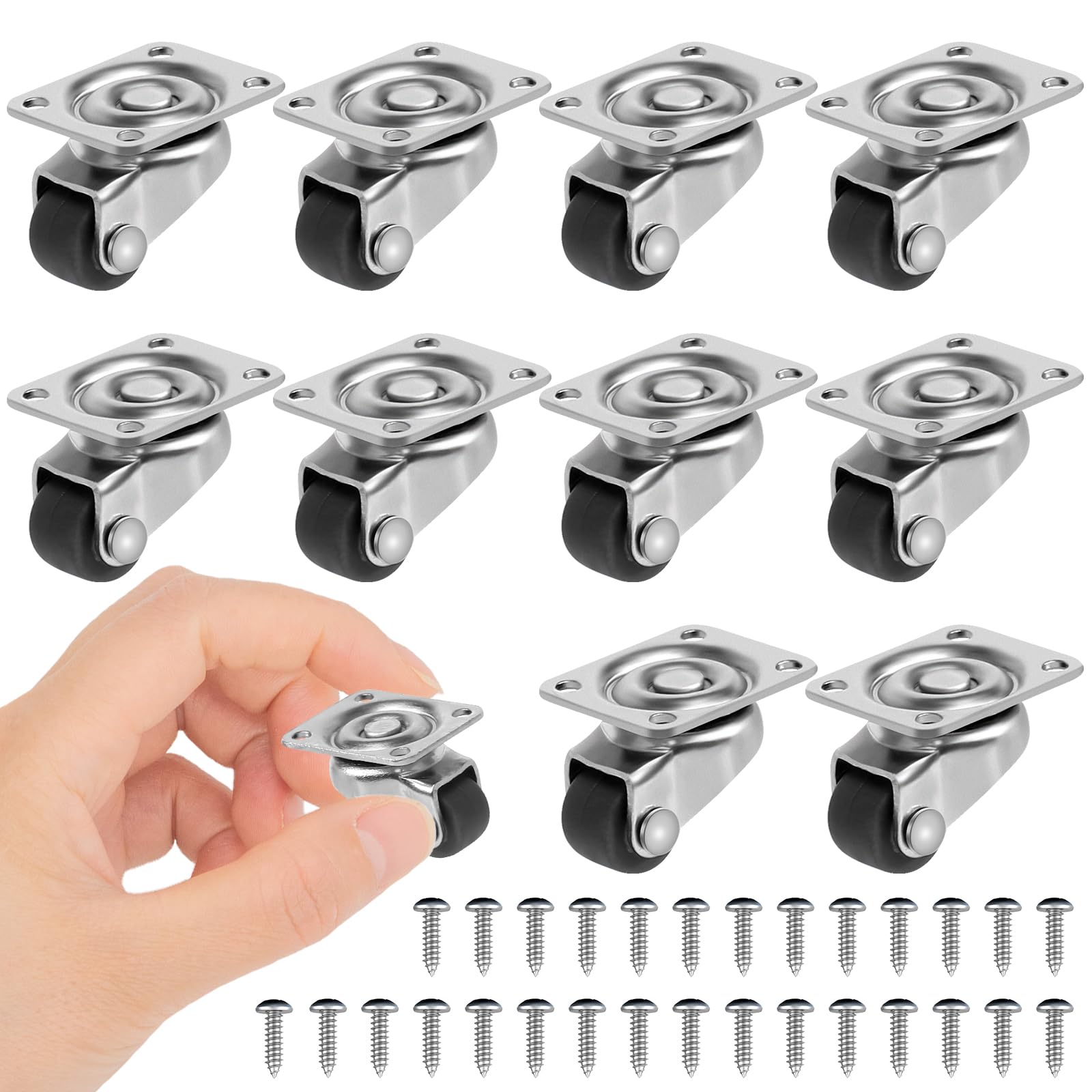 Pack of 10 Mini Furniture Castors, Swivel Castors, 12 mm 360 Degree ...