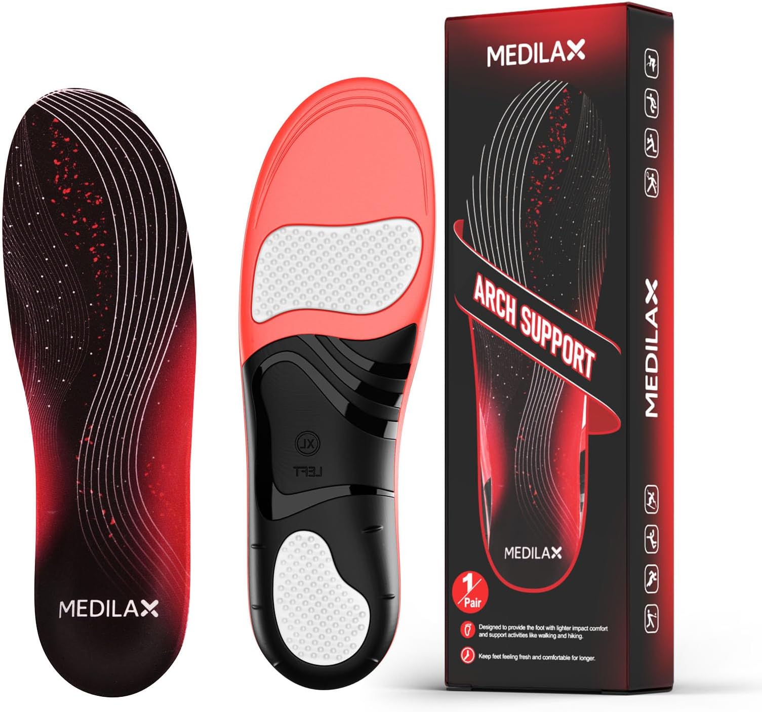 Amazon.com: Medilax High Arch Support Insoles (220+lbs) for Men Women ...