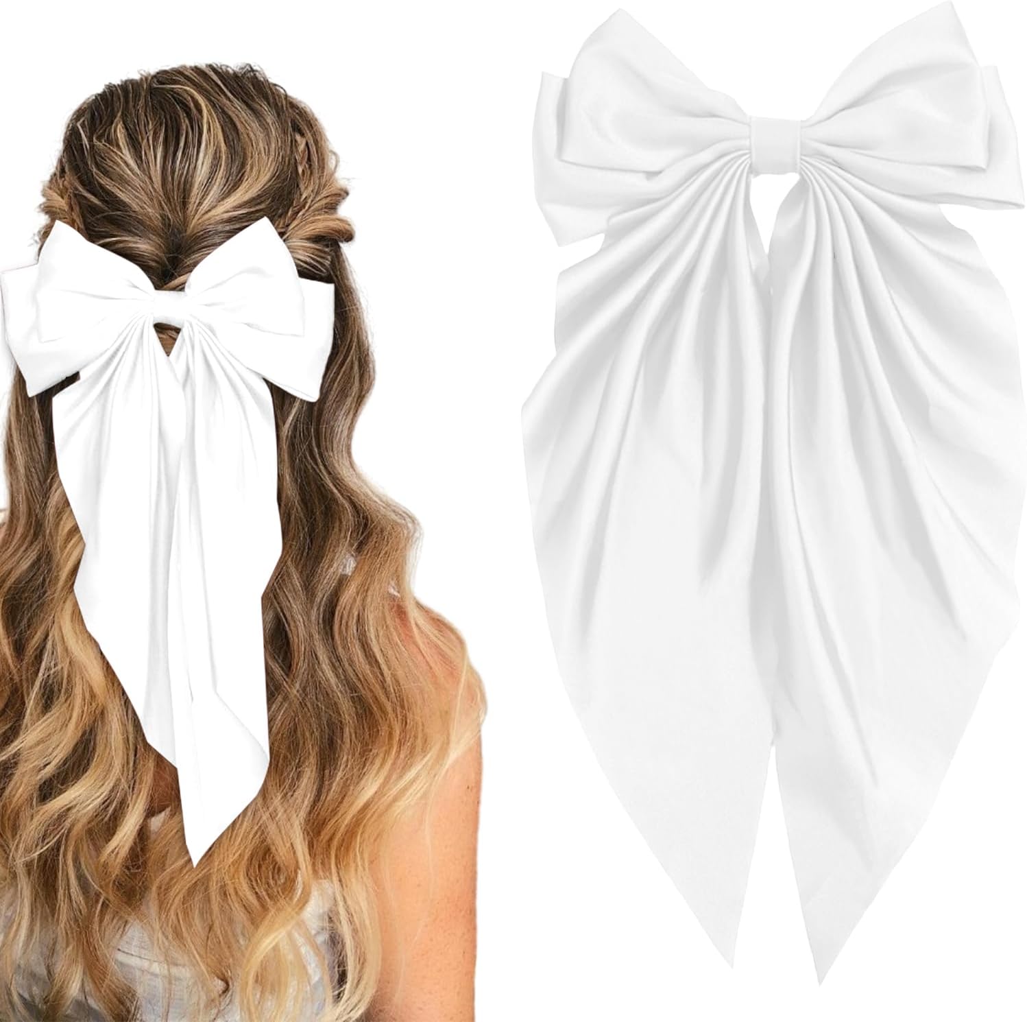 Amazon.com : Light Blue Jumbo Silky Satin Bow Clip Hair Barrettes with ...