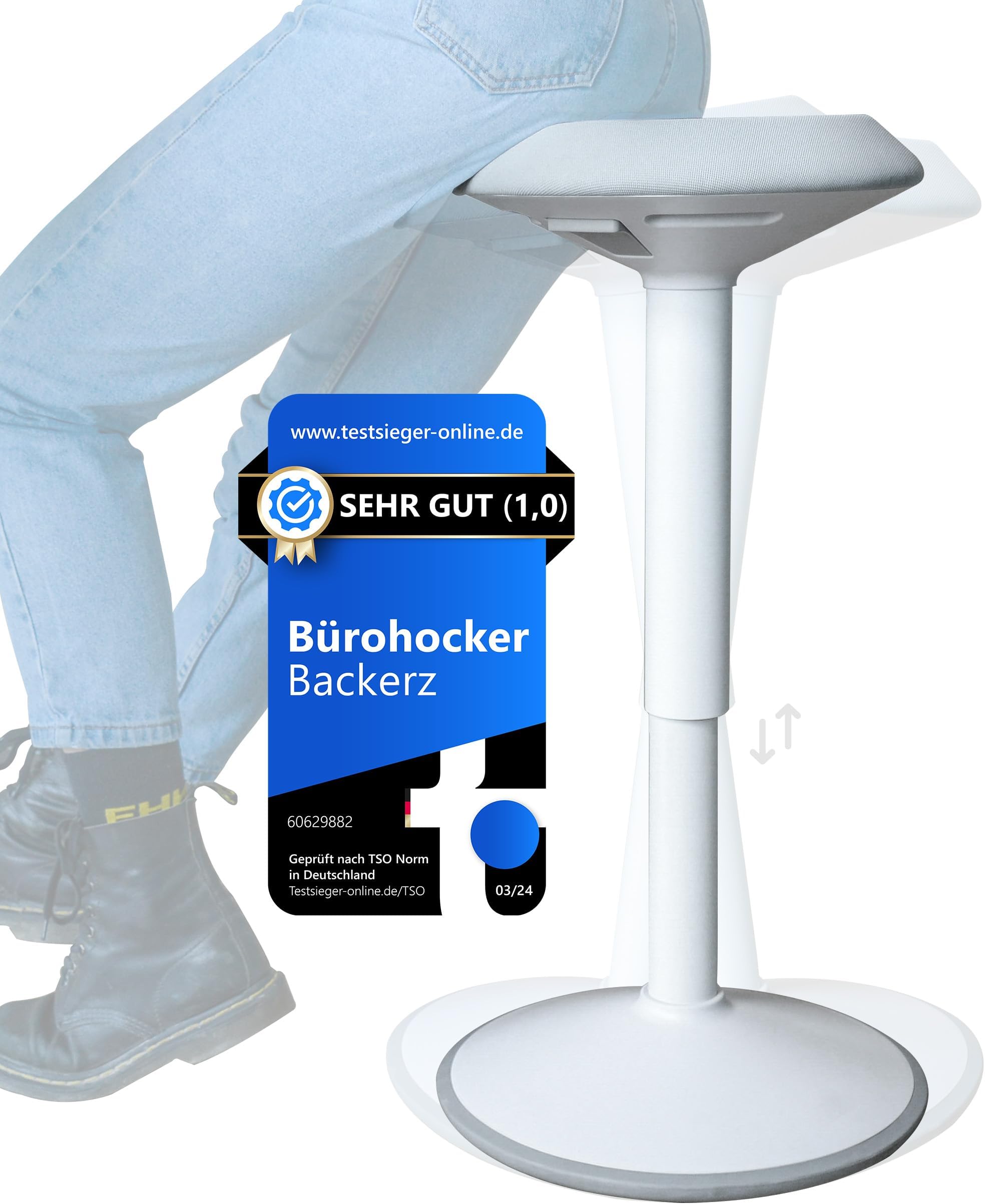 Backerz Ergonomischer Hocker - Bürohocker mit 55-80 cm Höhenverstellung ...