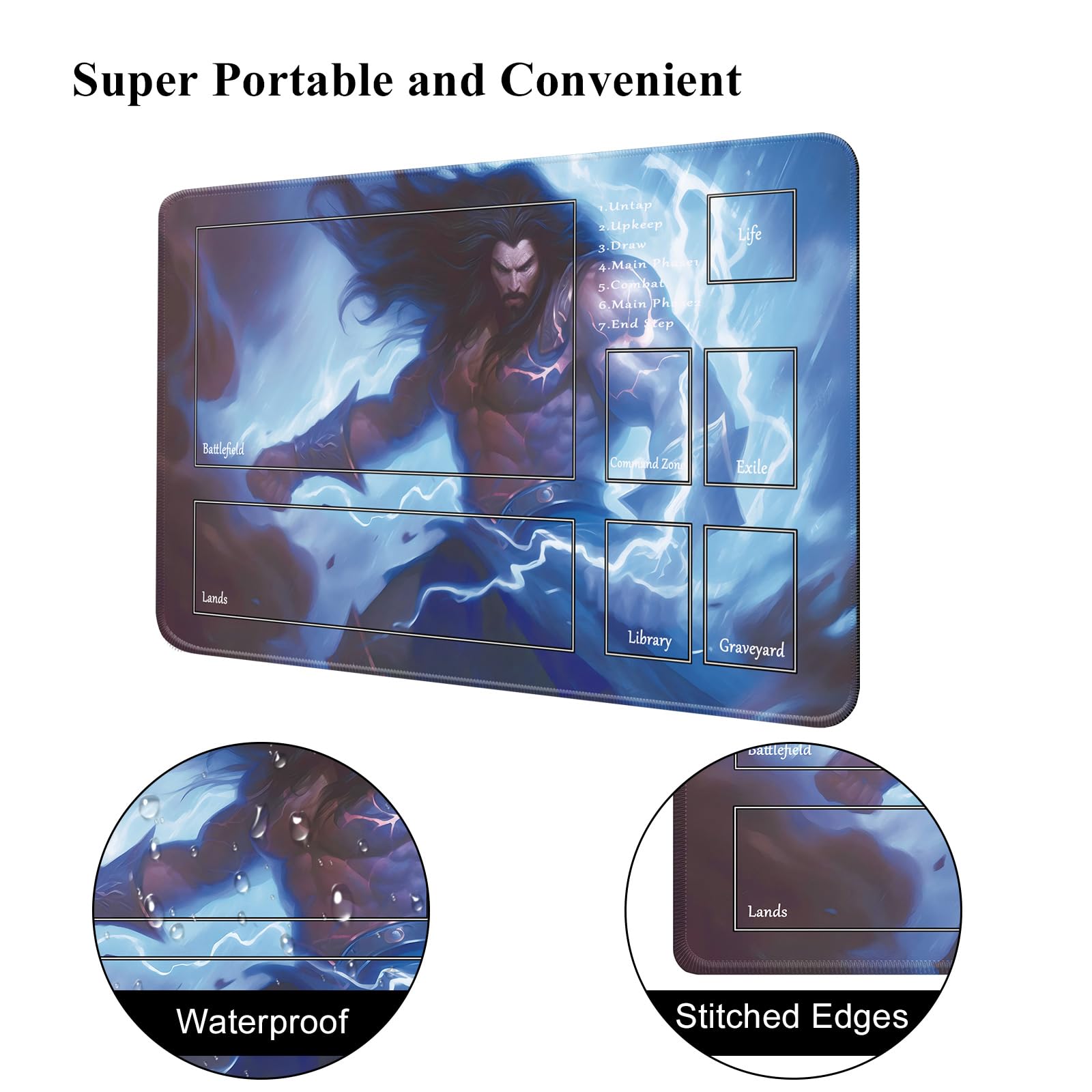 Mtg Playmat Cyaboyibo With OIF8 Zones, 24" X 14" TCG Mtg Playmat With Zones