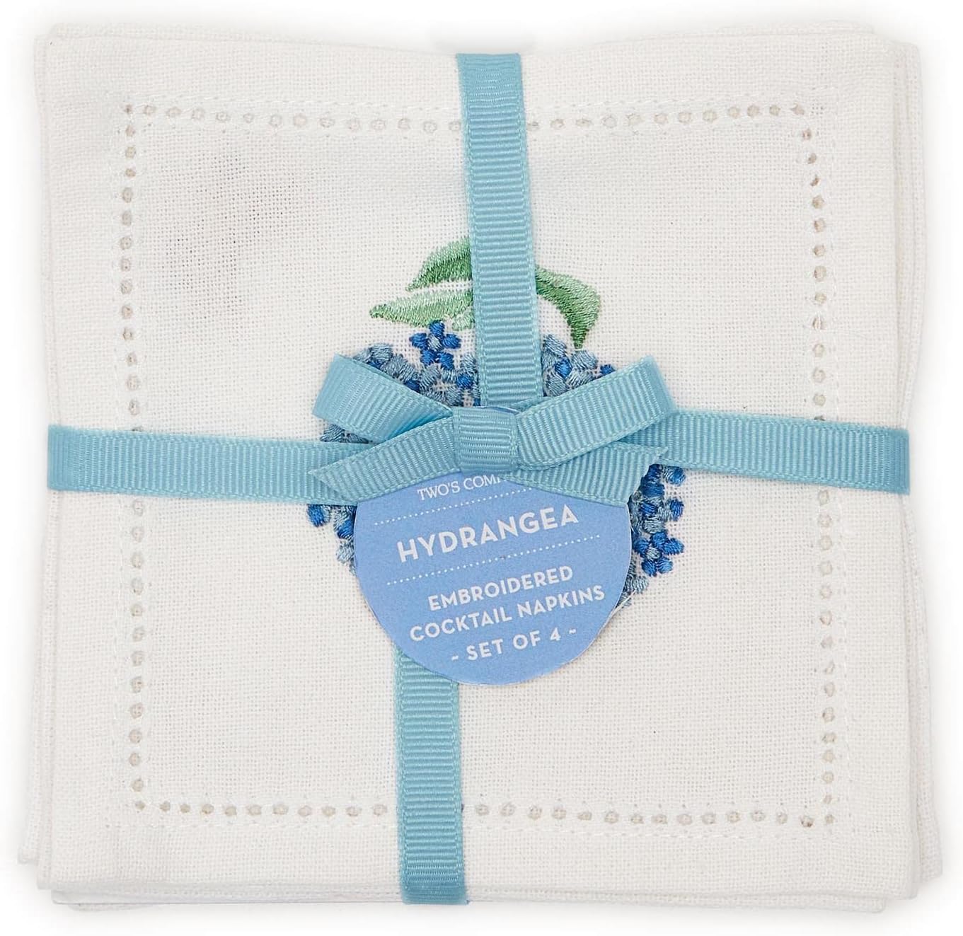 Amazon.com: Two's Company Hydrangea Set of 6 Hemstitch Cocktail Napkins ...