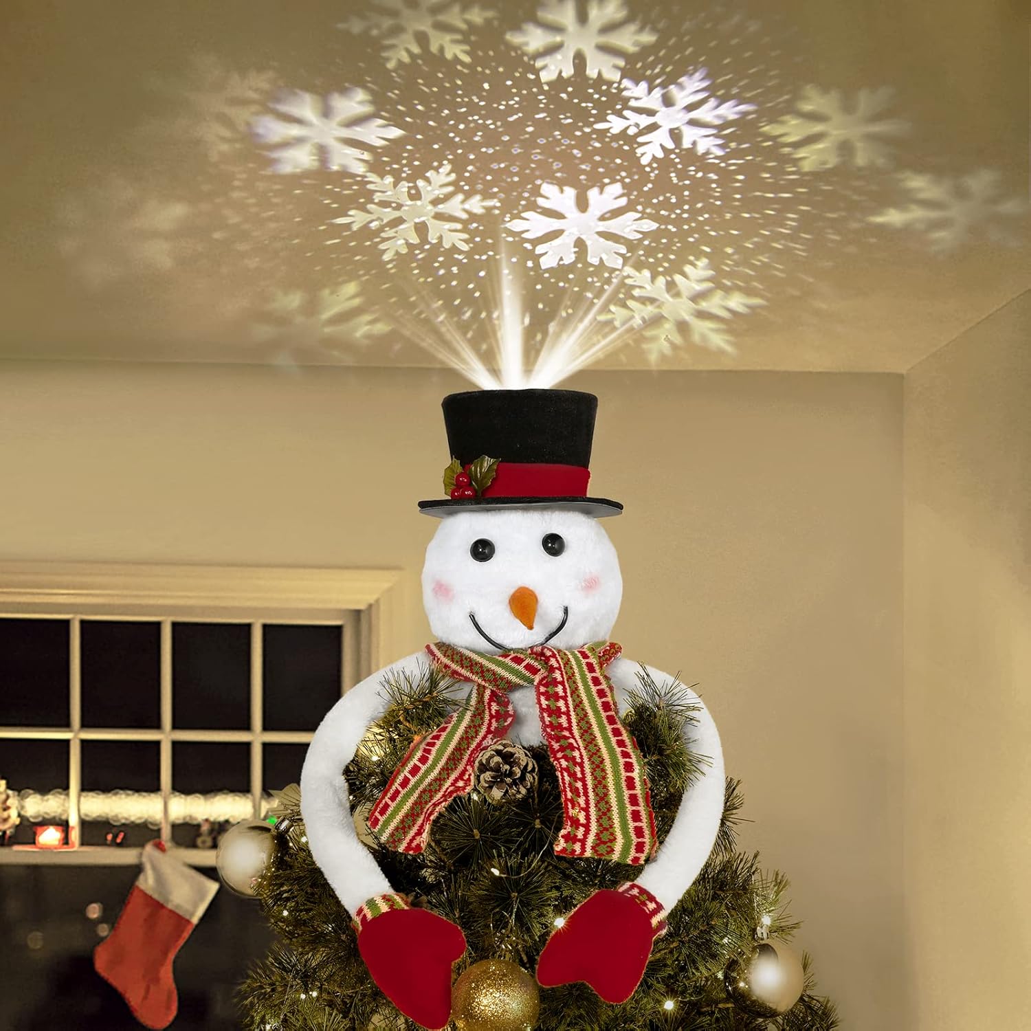 Amazon.com: Lewondr Christmas Tree Topper Hat Projector, Snowman Hat ...