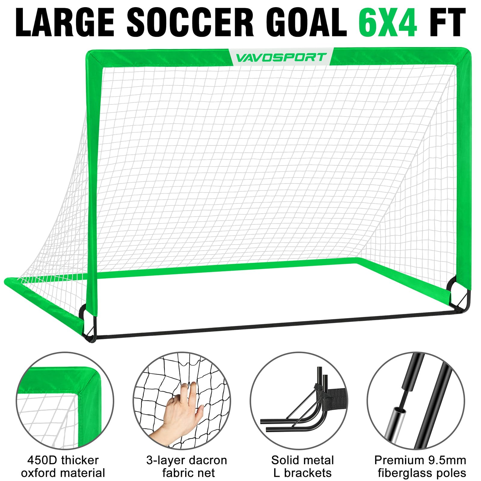 Kids Soccer Goals for Backyard Set - 2 of 6x4 ft Portable Soccer Goal ...