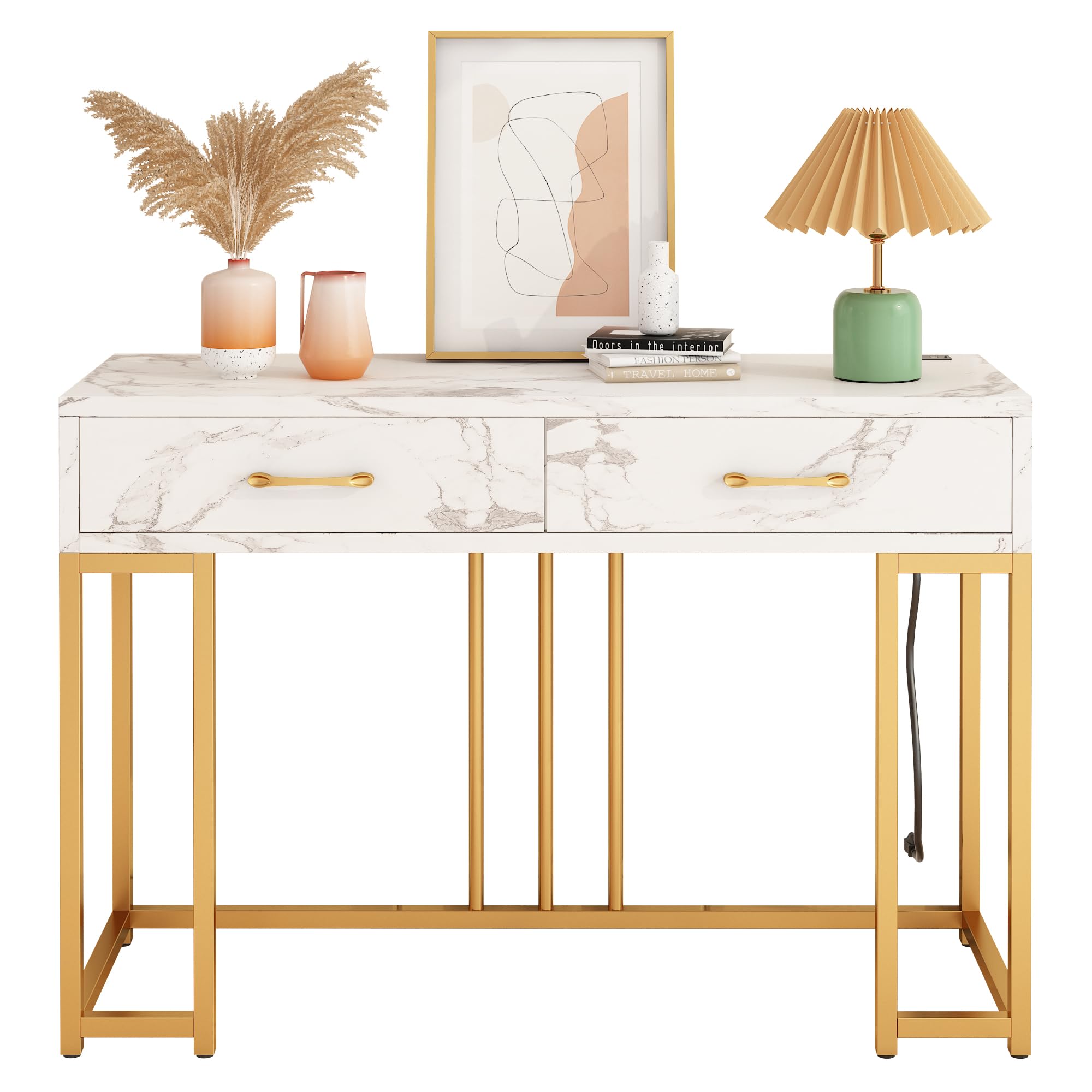 Amazon.com: Modern Gold & White Console Table with Drawers - Sofa Table ...