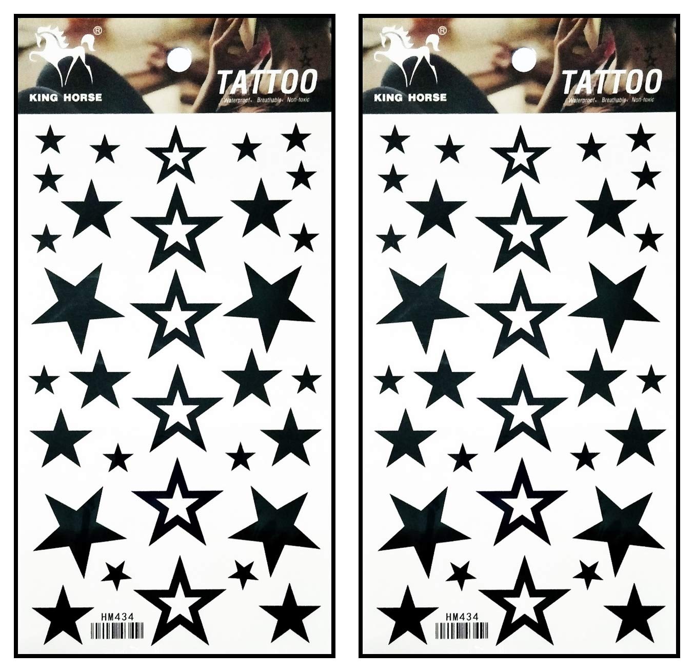 Amazon.com : Tattoos 2 Sheets Black Stars Temporary Tattoos Stickers ...