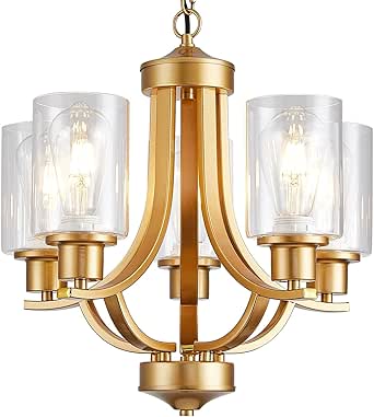 TELAFLY 5-Light Dining Room Chandelier,Modern Small Chandeliers Gold Rustic Metal Farmhouse High ...