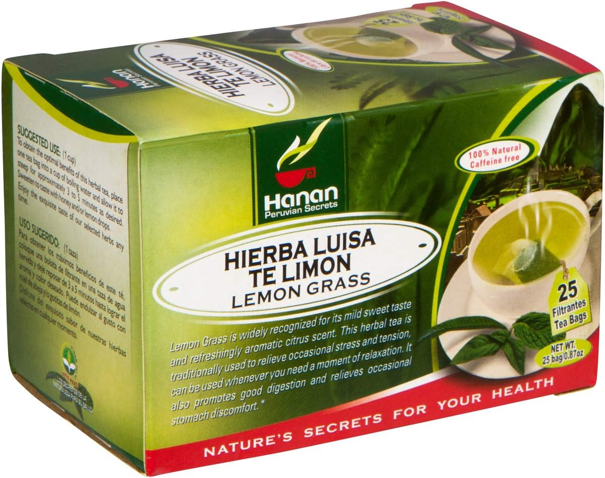Hanan Lemongrass Tea - 25 Herbal Teabags de Perú Honduras | Ubuy
