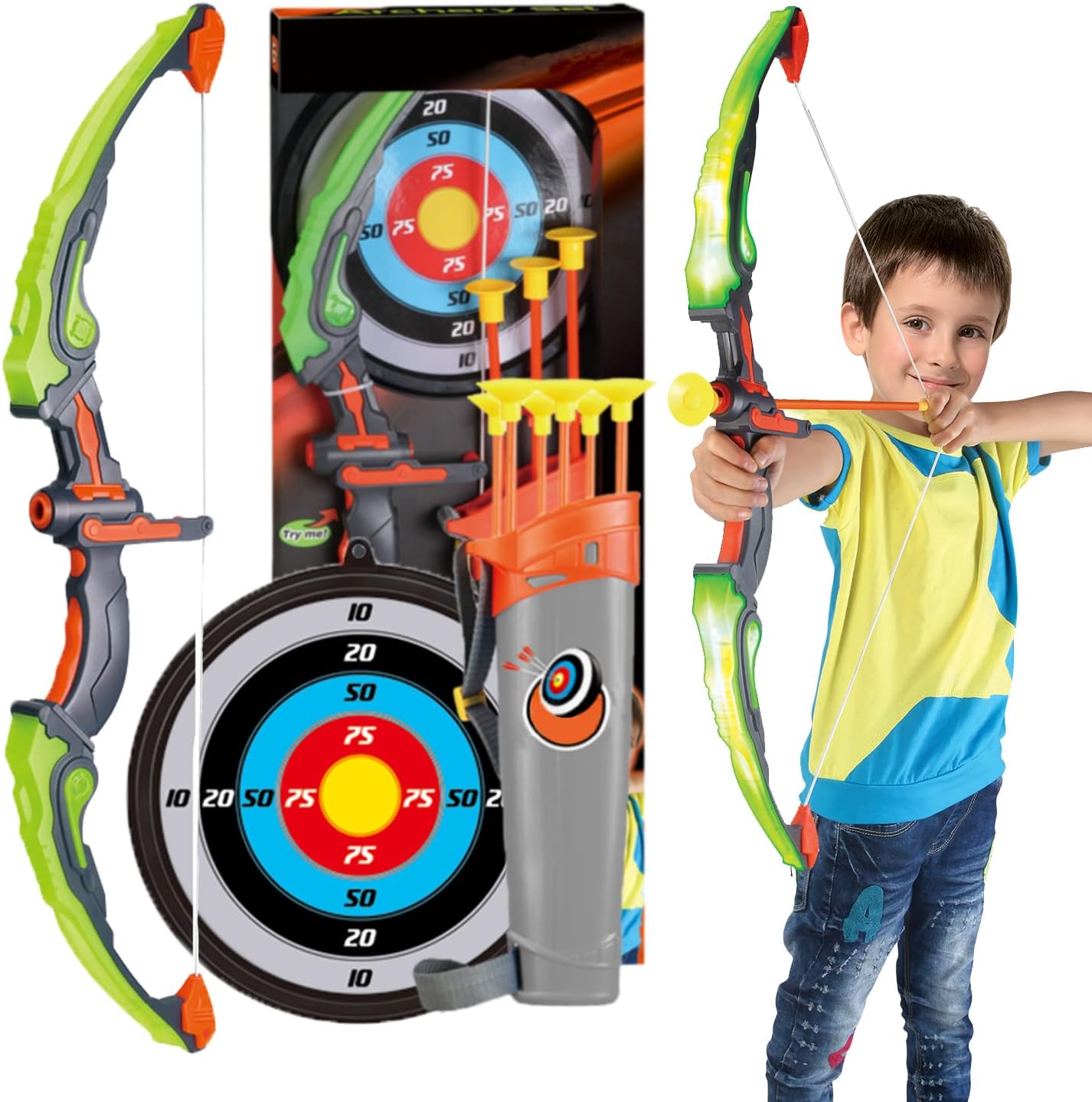 Bow Arrow Toy Set for Kids Boys Girls Ages 5-12.Light Up Toy with 6 ...