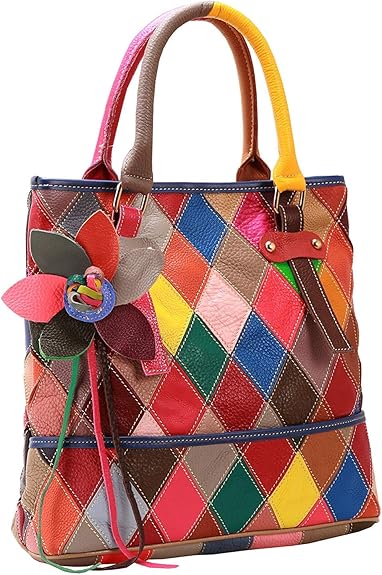 KELUINA Soft Lambskin Leather Multicolour Patchwork Bags Tote Crossbody ...