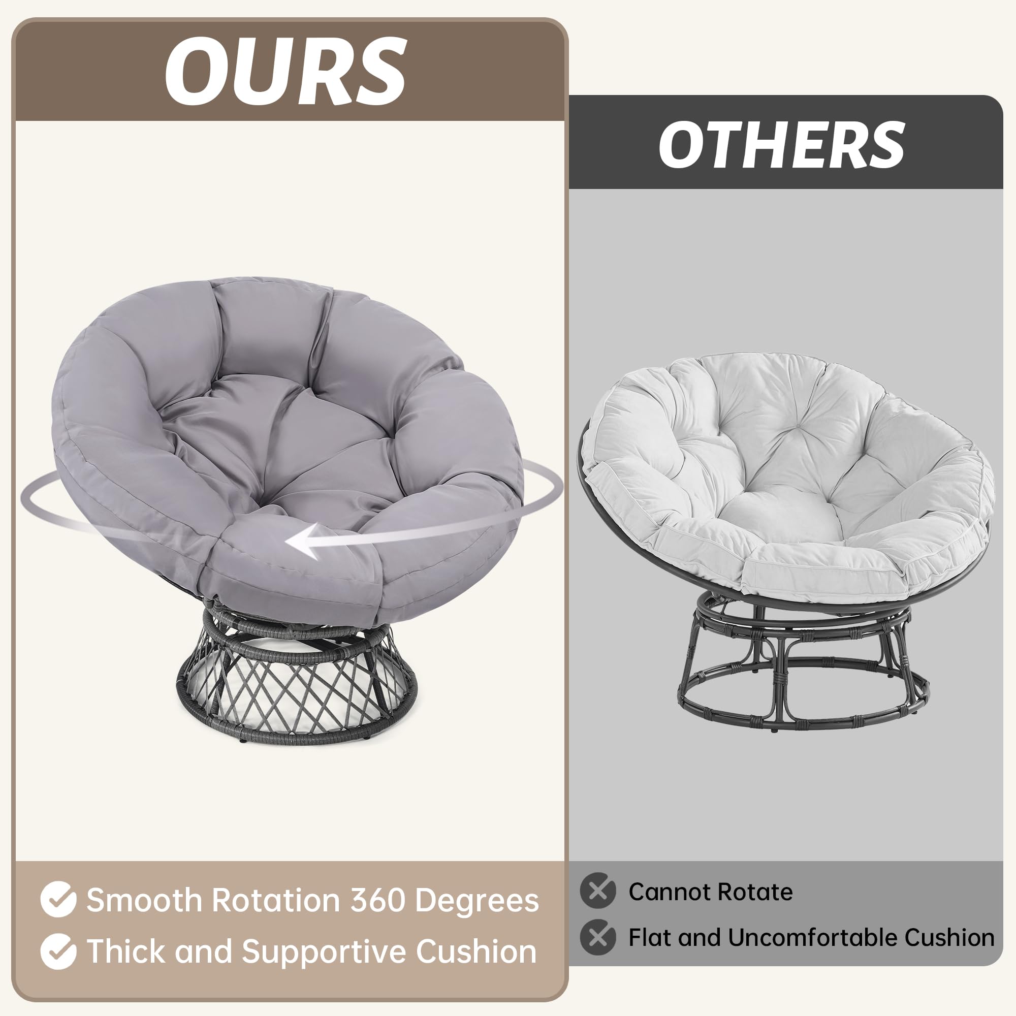 Snapklik.com : KROFEM 46" Giant Oversized Rattan Papasan Chair