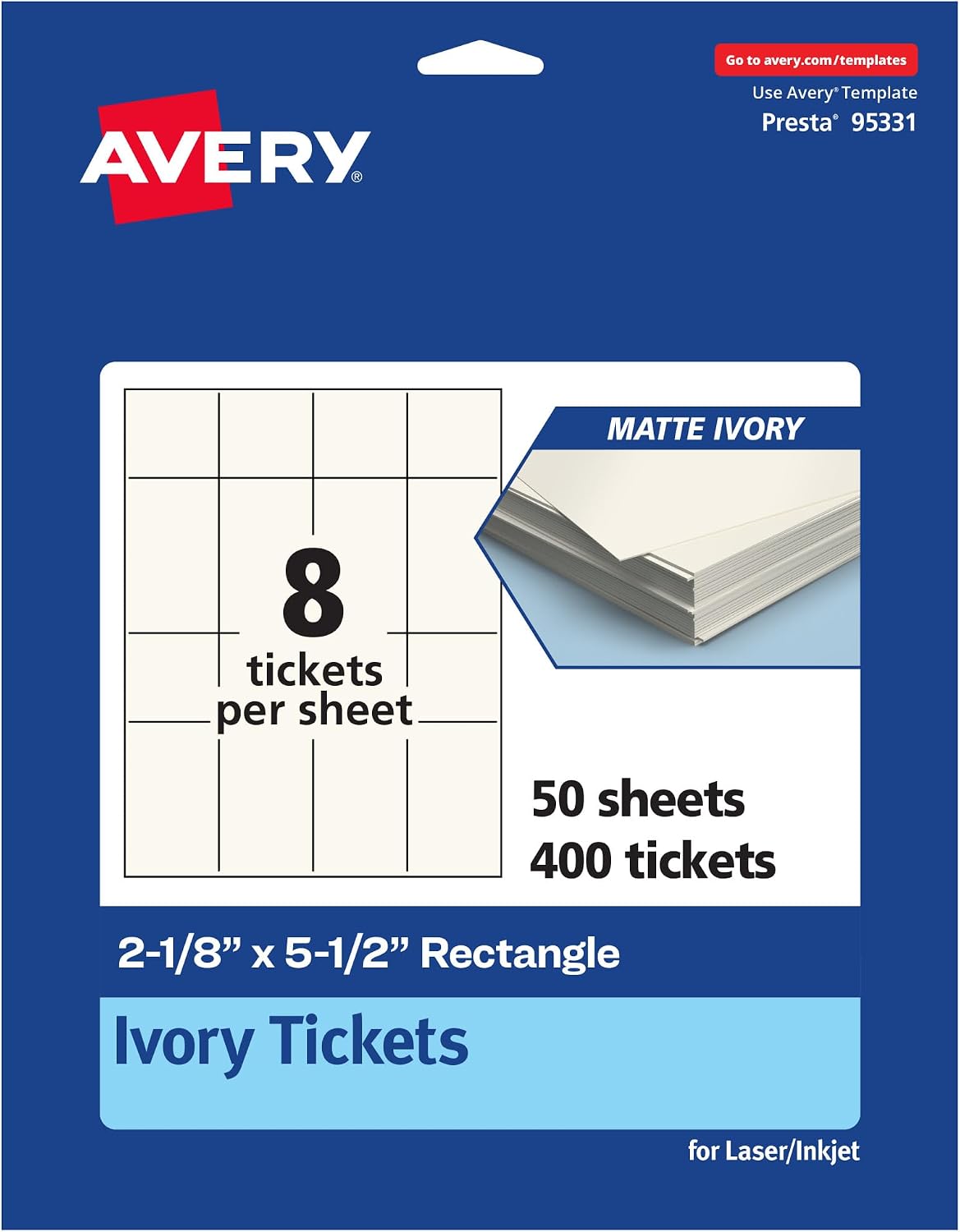 Amazon.com: Avery Printable Rectangle Tickets, 2-1/8" x 5-1/2", Matte ...