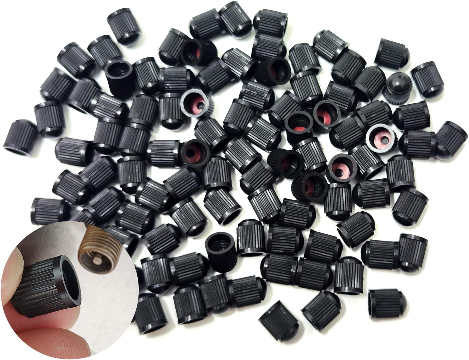 Amazon.com: 100 Pcs Black Plastic Valve Stem Caps with Sealing Ring ...