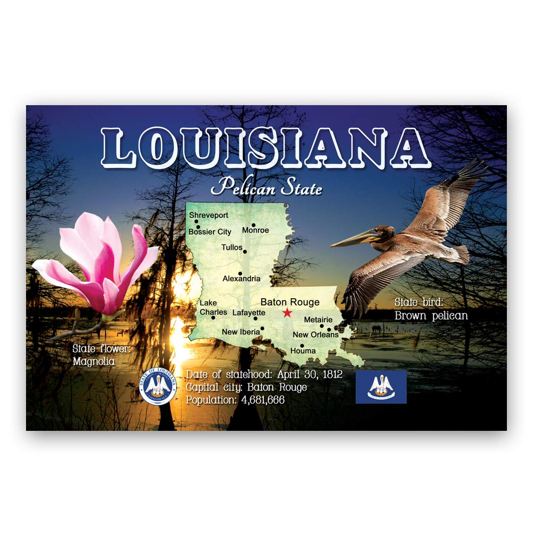Amazon.com : LOUISIANA MAP postcard set of 20 identical postcards. LA ...