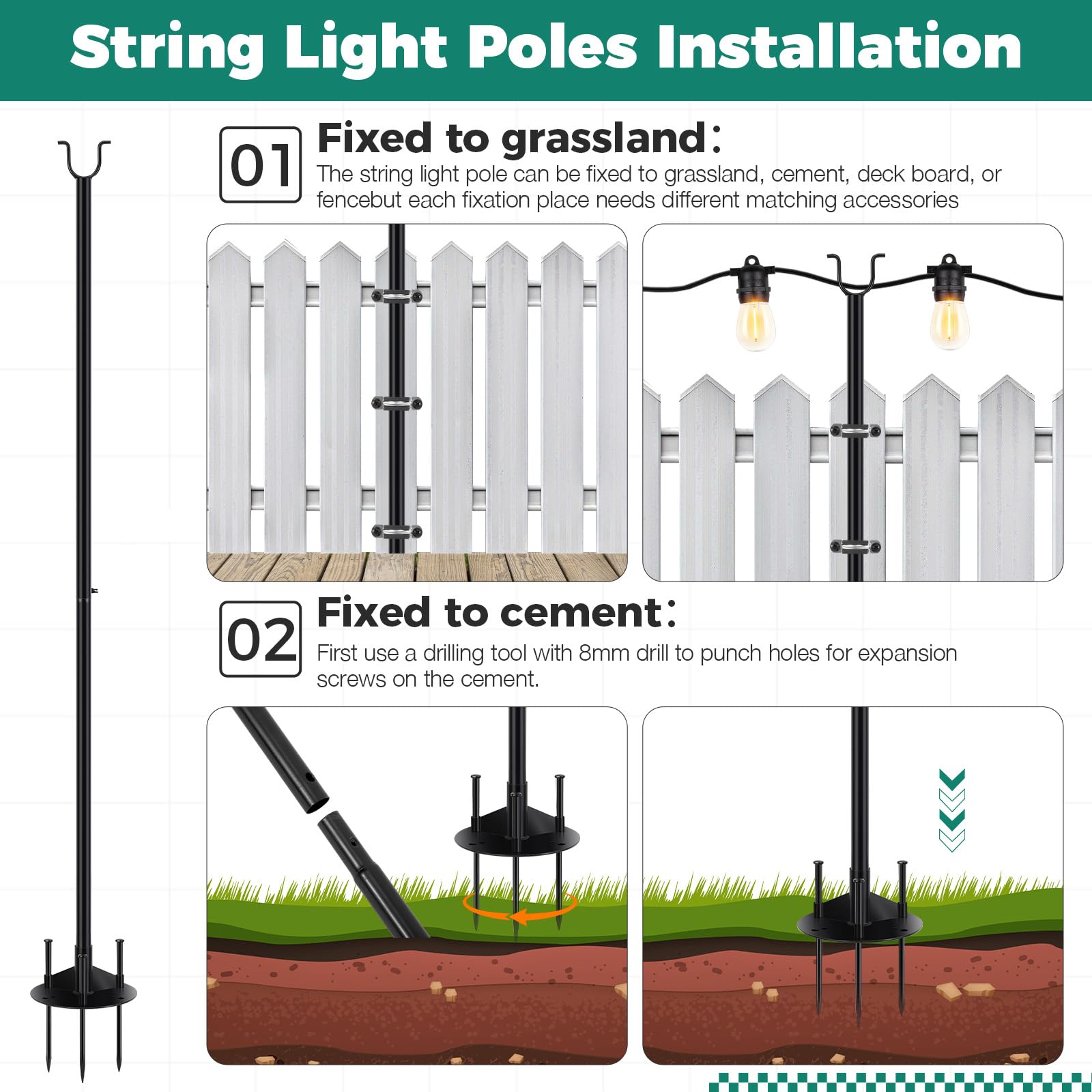Snapklik.com : PULLAFUN String Light Poles,11FT 4-in-1 Outdoor String ...
