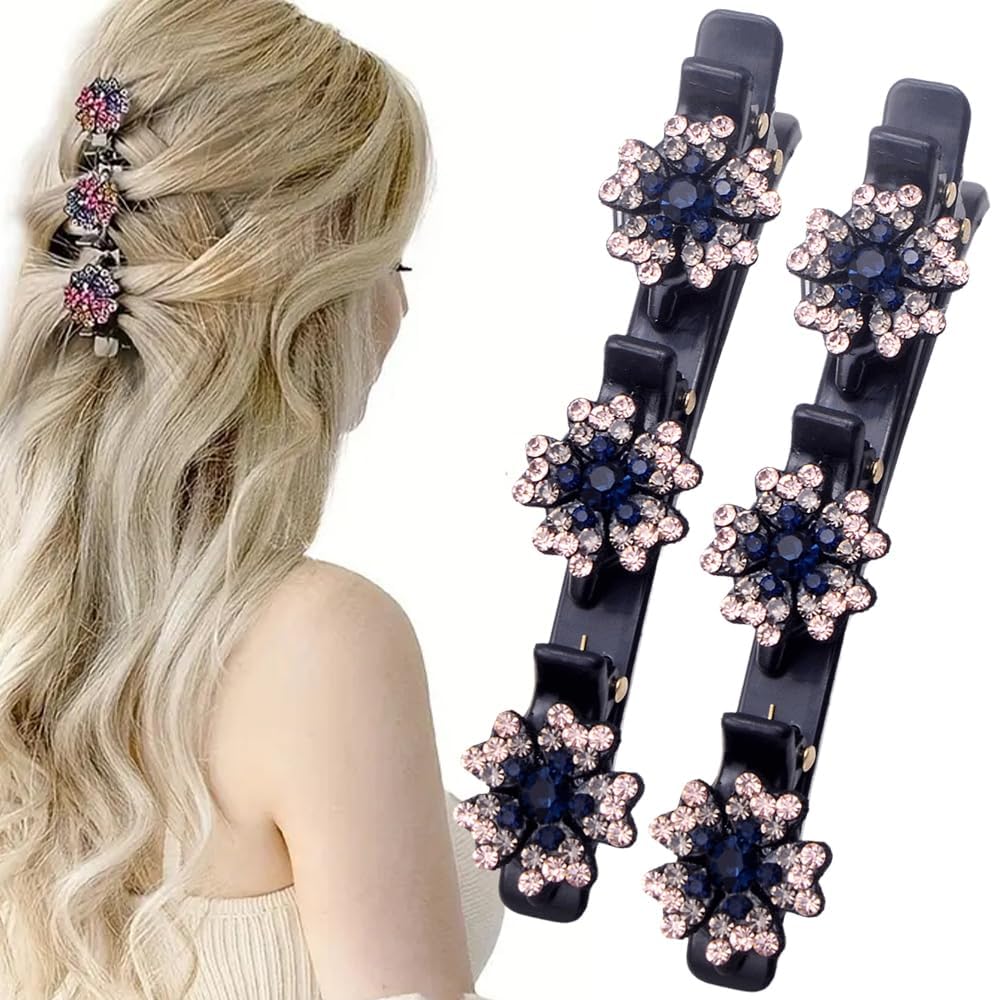 Amazon.com : 2 PCS Sparkling Crystal Stone Braided Hair Clips Girls ...